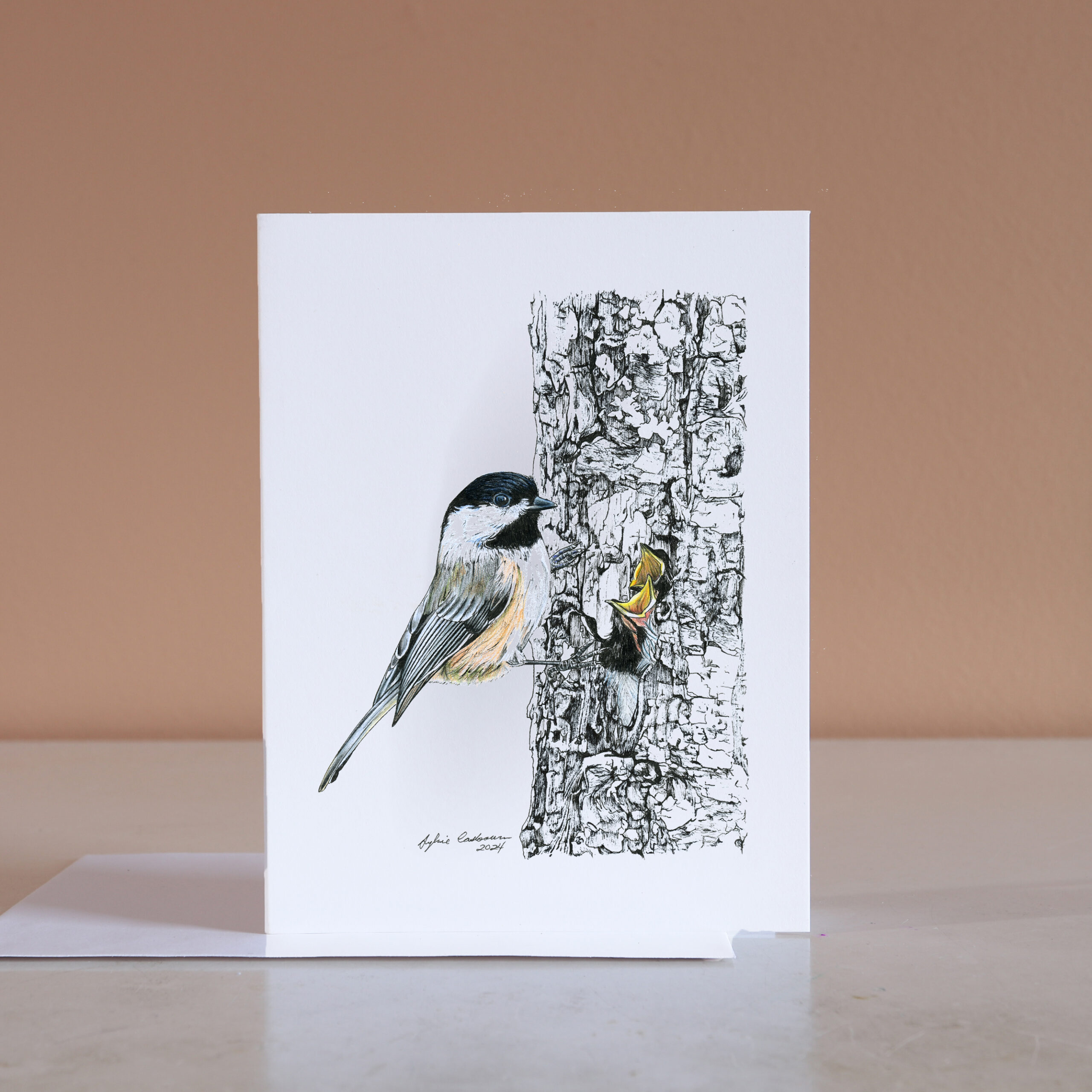 Chickadee & Chicks – note card - Sylvia Casbourn
